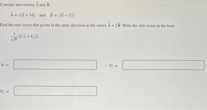 Solved Consider two vectors A and B. A=12i^+14j^ and | Chegg.com