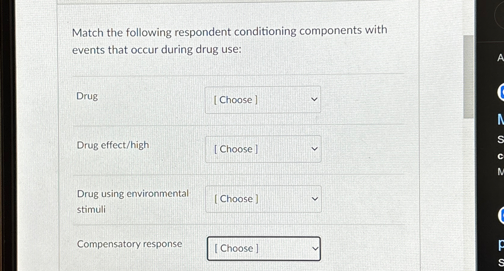 Solved Match the following respondent conditioning | Chegg.com