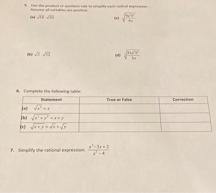 Solved 5. Use the product or quotient rule to simplify each | Chegg.com