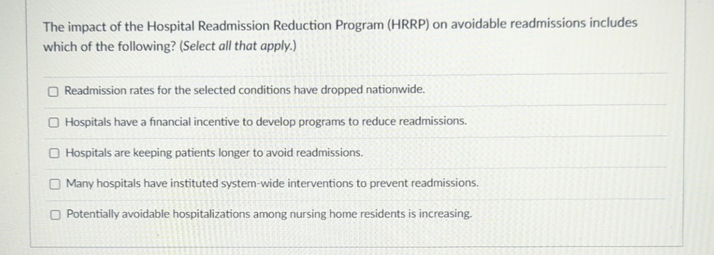 Solved The impact of the Hospital Readmission Reduction | Chegg.com