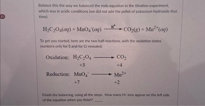 Solved Balance this the way we balanced the redo equation in | Chegg.com