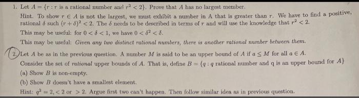 Solved 1. Let A={r:r is a rational number and r2