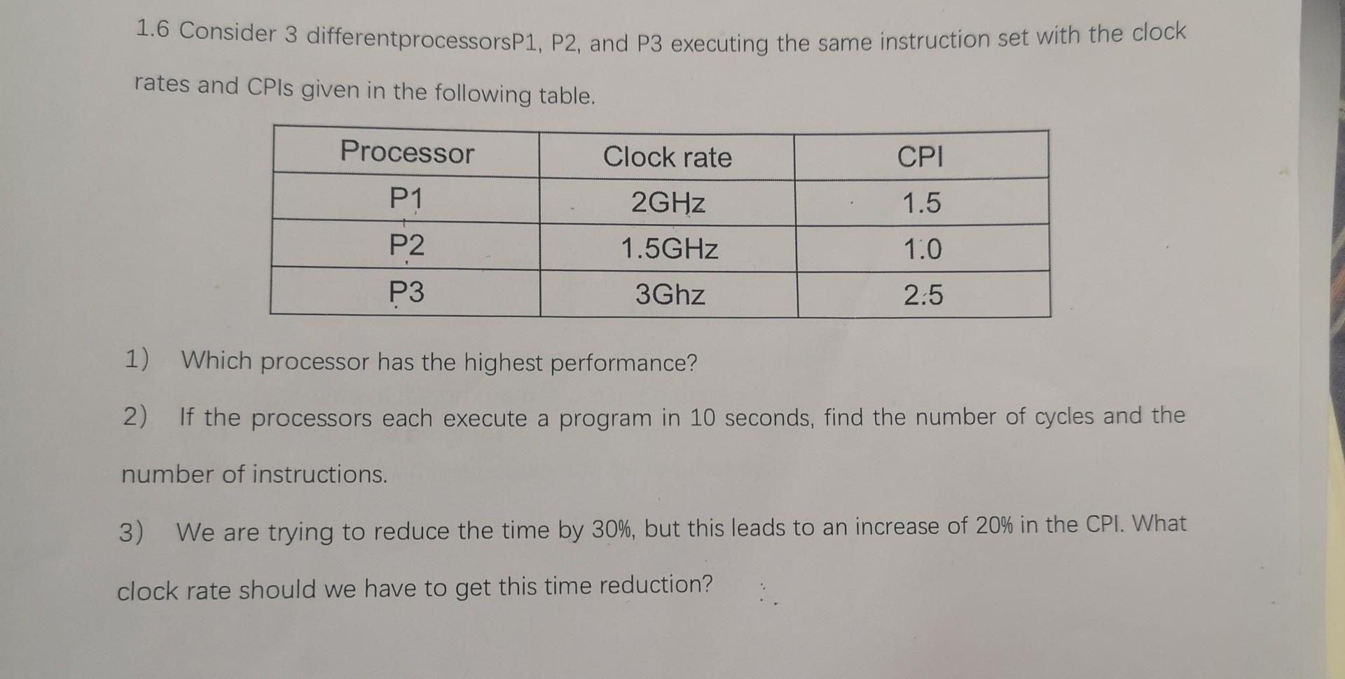 Solved 1.6 Consider 3 differentprocessorsP1, P2, and P3 | Chegg.com