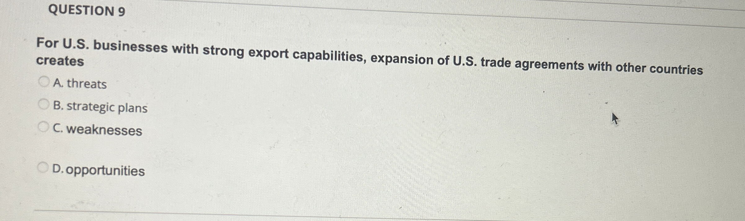 Solved QUESTION 9For U.S. ﻿businesses with strong export | Chegg.com