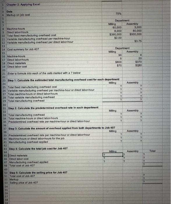 Solved 1 Chapter 2: Applying Excel Dath Markup on job cost | Chegg.com