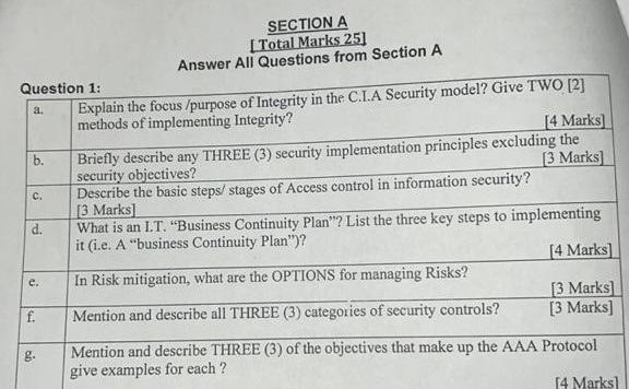 Solved SECTION A [Total Marks 25] Answer All Questions from | Chegg.com