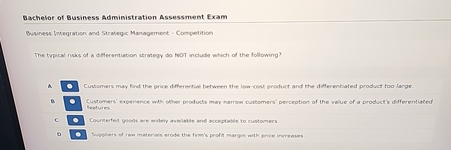 Solved Bachelor of Business Administration Assessment | Chegg.com