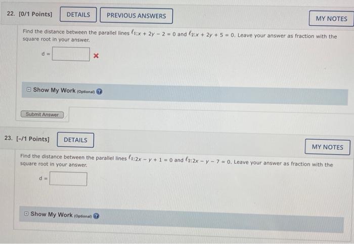 Solved Find the distance between the parallel lines | Chegg.com