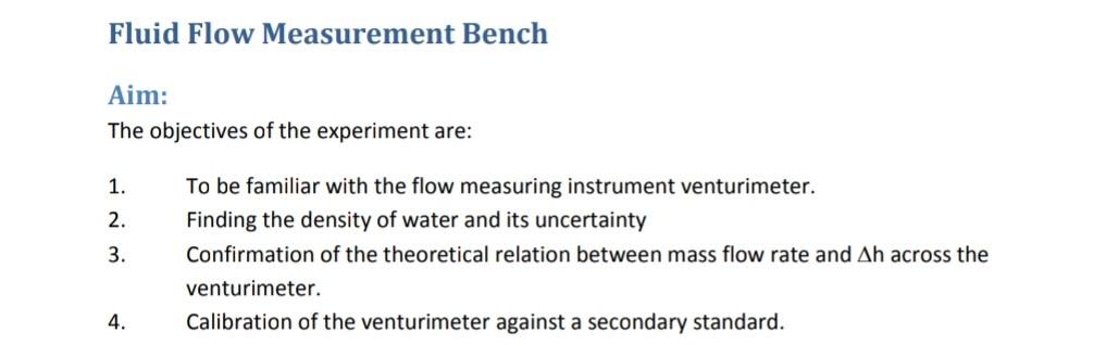 Solved Fluid Flow Measurement Bench Aim: The objectives of | Chegg.com