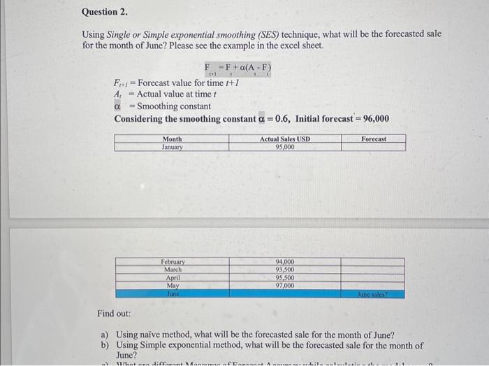 Using Single or Simple exponential smoothing (SES) | Chegg.com