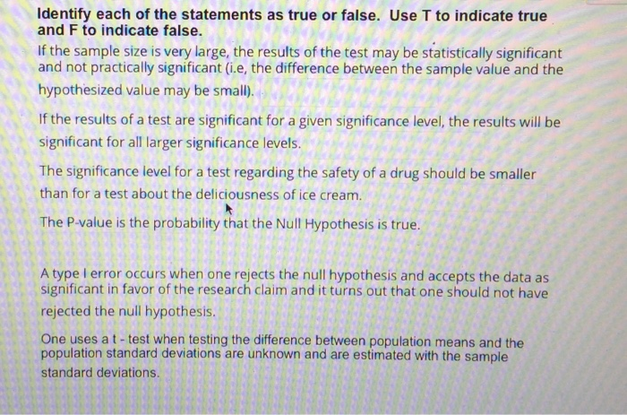 Solved Identify each of the statements as true or false. Use | Chegg.com