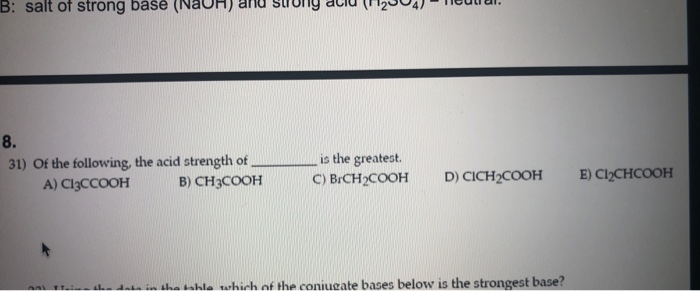 Solved B: salt of strong base (NAOH 8. 31) Of the following, | Chegg.com