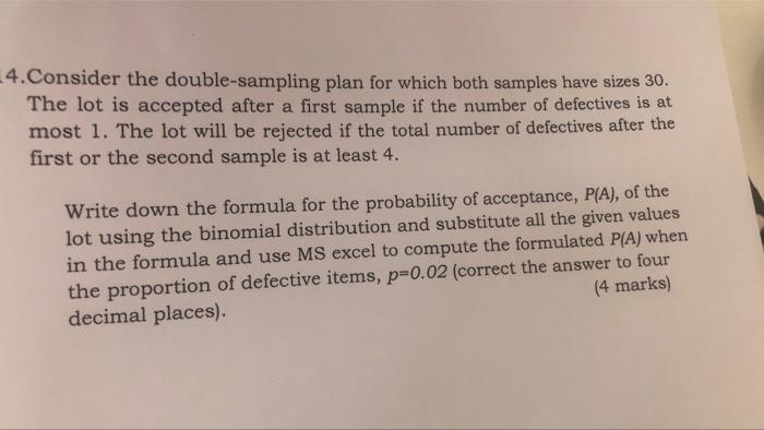 Solved -4. Consider the double-sampling plan for which both | Chegg.com