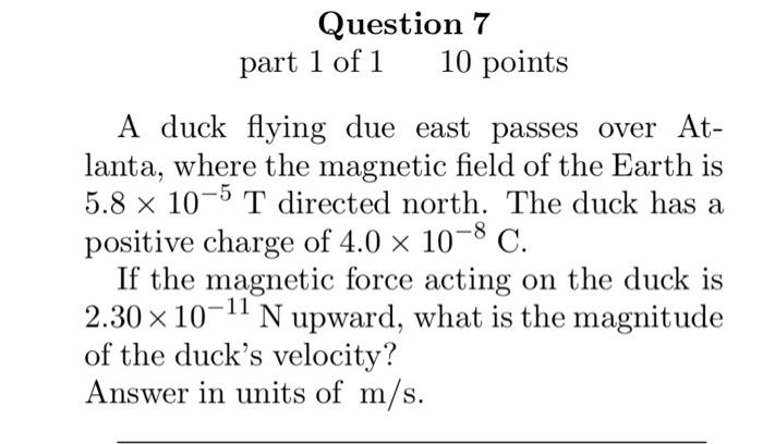 Solved Question 7 part 1 of 110 points A duck flying due | Chegg.com