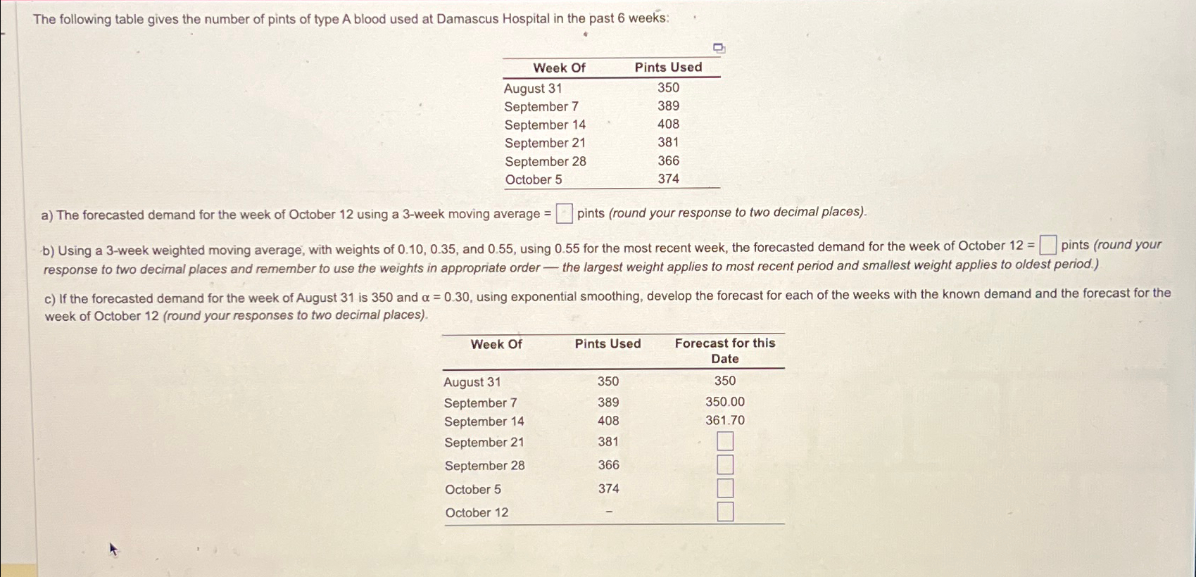 Solved The following table gives the number of pints of type | Chegg.com