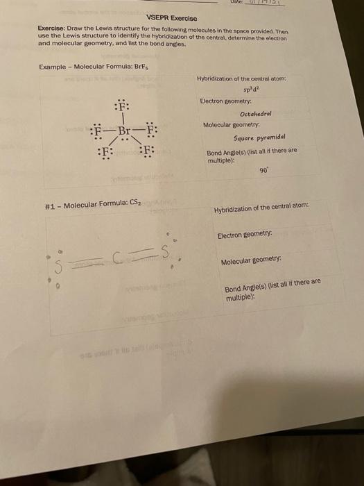 Solved Da VSEPR Exercise Exercise: Draw the Lewis structure | Chegg.com