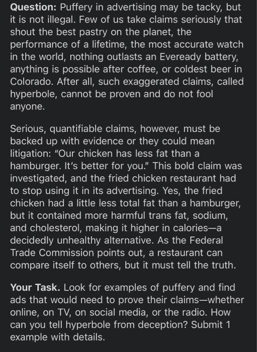 Question: Puffery in advertising may be tacky, but it | Chegg.com