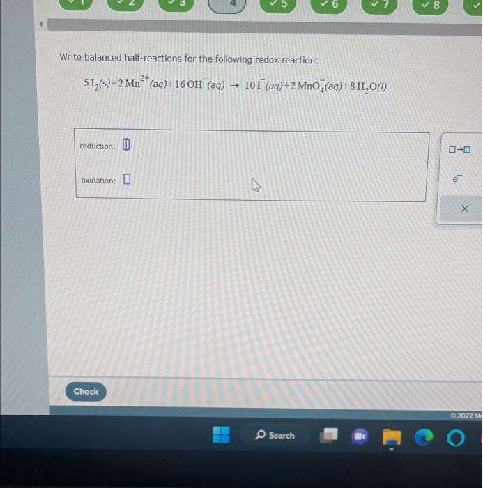 Solved Write balanced half-reactions for the following redox | Chegg.com