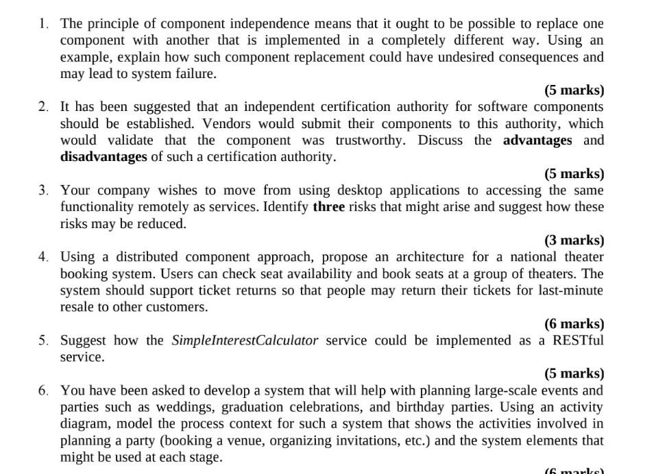 Solved 1. The principle of component independence means that | Chegg.com