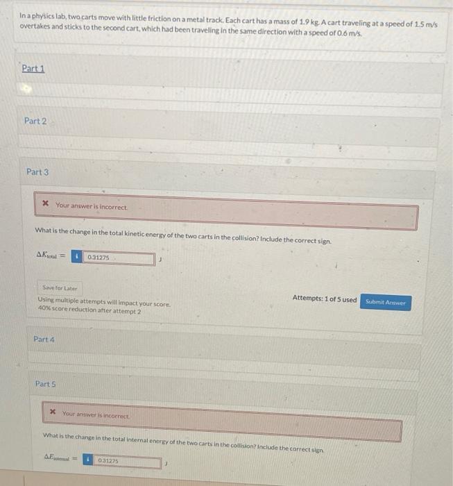 Solved In a physics lab, two carts move with little friction | Chegg.com
