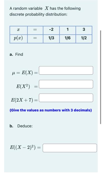 Solved A random variable X has the following discrete | Chegg.com