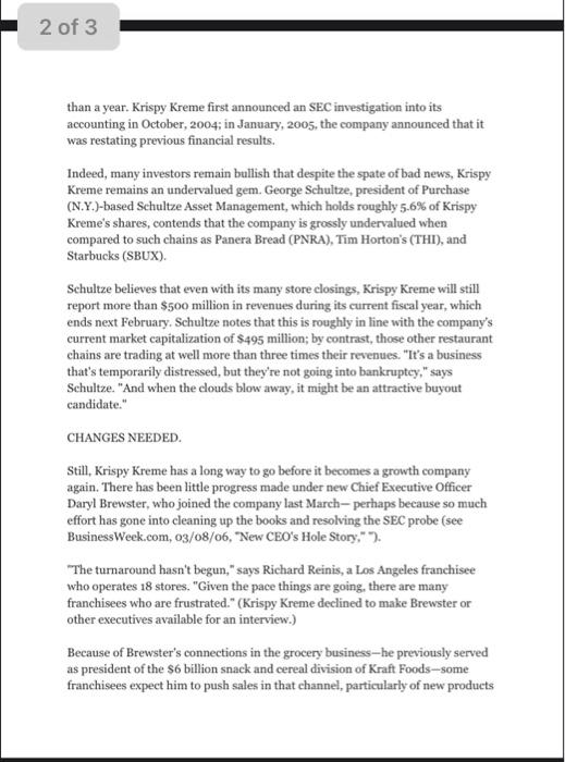 Solved Please read the article entitled 'Krispy Kreme : | Chegg.com