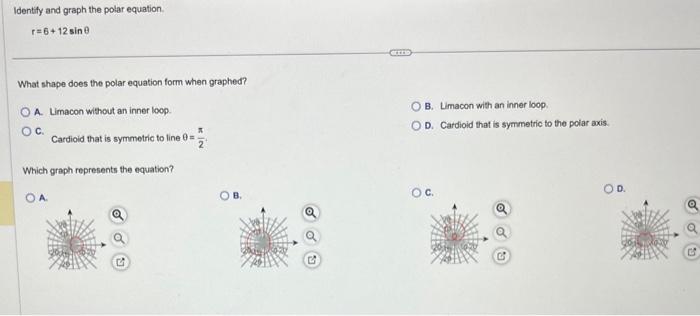 Solved Identify and graph the polar equation. r=6+12sinθ | Chegg.com