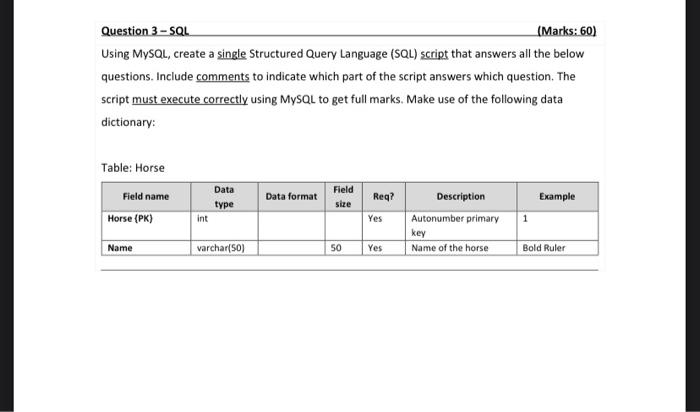 Solved Question 3 Sql Marks 60 Using Mysql Create A