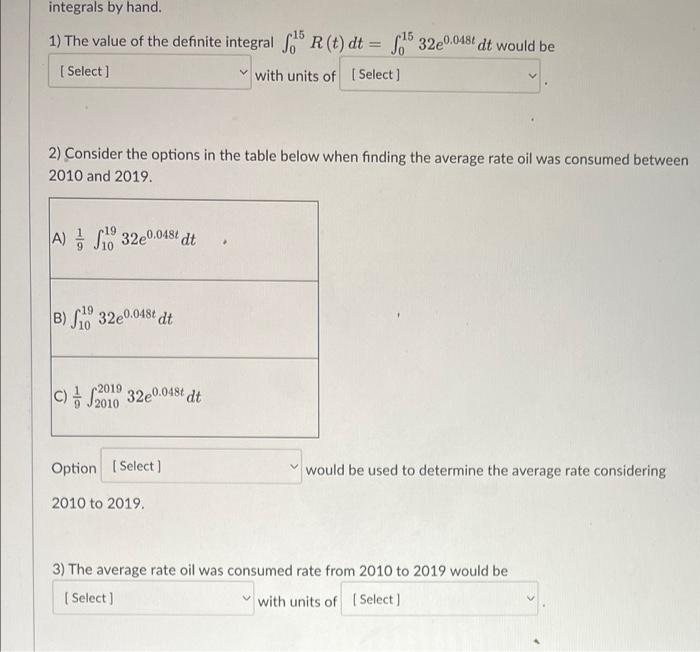 integrals by hand. 1) The value of the definite | Chegg.com