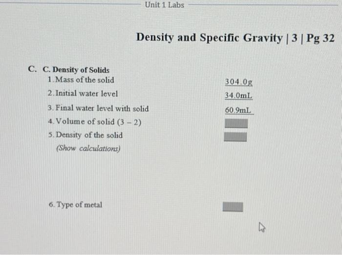 Solved Density and Specific Gravity | 3 | Pg 32 6. Type of | Chegg.com
