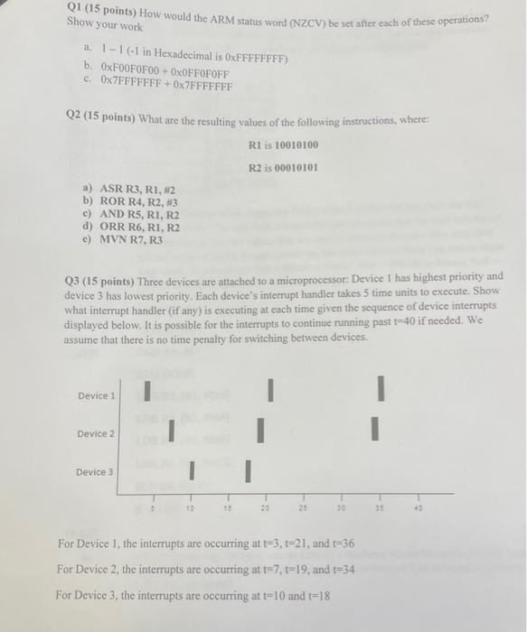 Solved Q1 (15 points) How would the ARM status word (NZCV) | Chegg.com