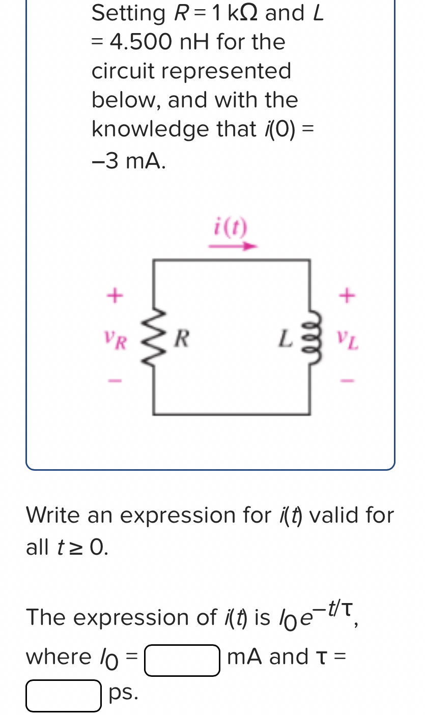 Solved Setting R=1kΩ ﻿and L =4.500nH ﻿for the circuit | Chegg.com