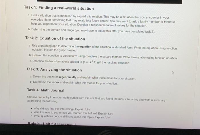 Solved Task 1: Finding a real-world situation a. Find a | Chegg.com