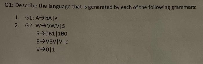 Solved Q1: Describe the language that is generated by each | Chegg.com