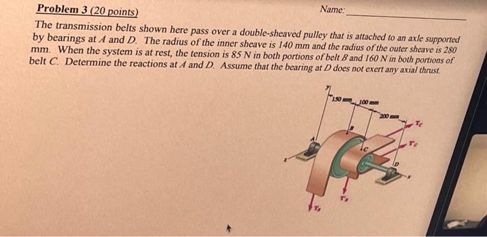 Solved Problem 3 (20 points) Name: The transmission belts | Chegg.com