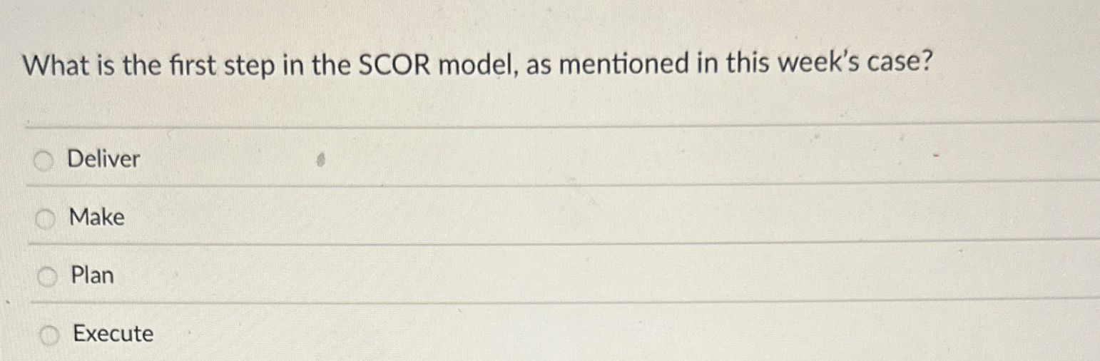 Solved What is the first step in the SCOR model, as | Chegg.com