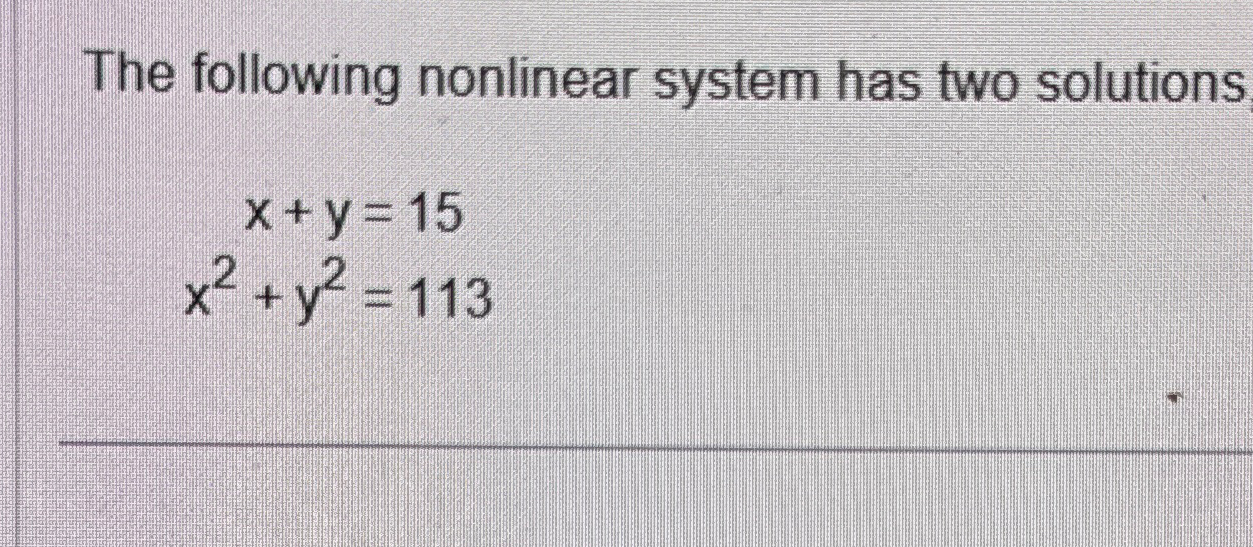 Solved The following nonlinear system has two | Chegg.com