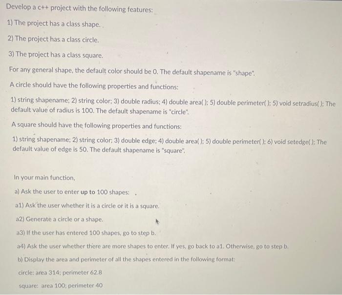 Solved 2) The project has a class circle. 3) The project has | Chegg.com