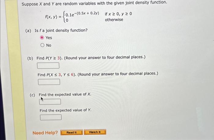 Solved Suppose X and Y are random variables with the given | Chegg.com