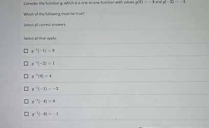 Solved Conside the function g, ﻿which is a one to one | Chegg.com