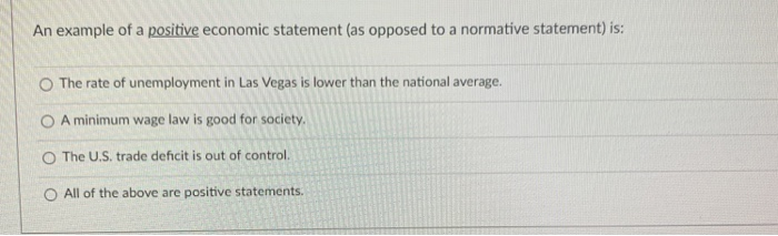 Solved An example of a positive economic statement (as | Chegg.com