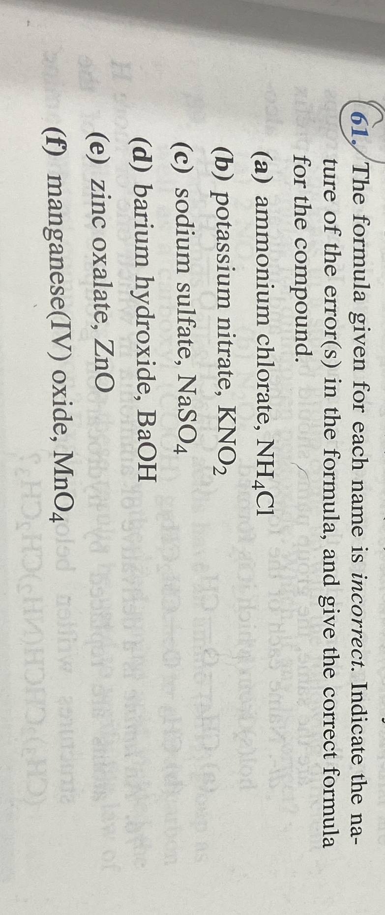 Solved The formula given for each name is incorrect. | Chegg.com