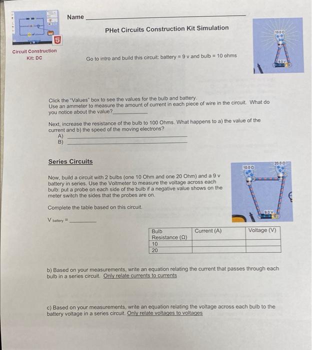 Solved PHet Circuits Construction Kit Simulation Go to intro | Chegg.com