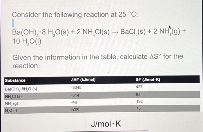 Solved Consider the following reaction at 25 °C: Ba(OH), 8 | Chegg.com