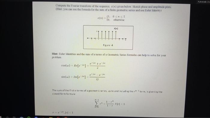 Compute the Fourier transform of the sequence, x(n) | Chegg.com