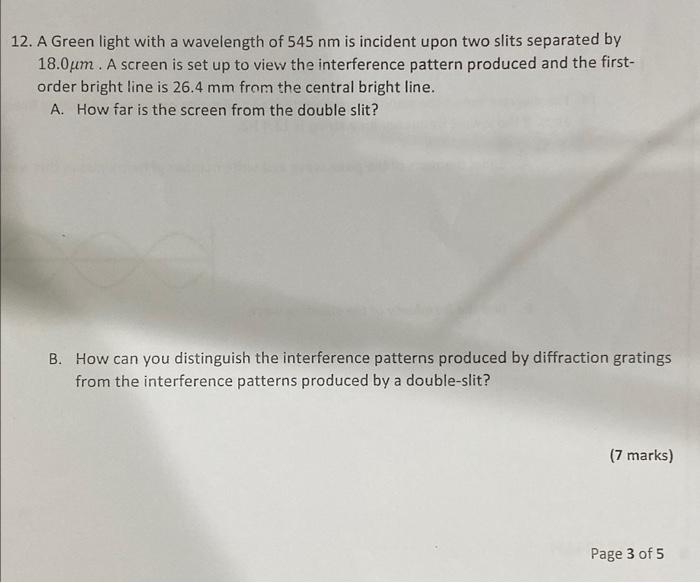 Solved 12. A Green light with a wavelength of 545 nm is | Chegg.com