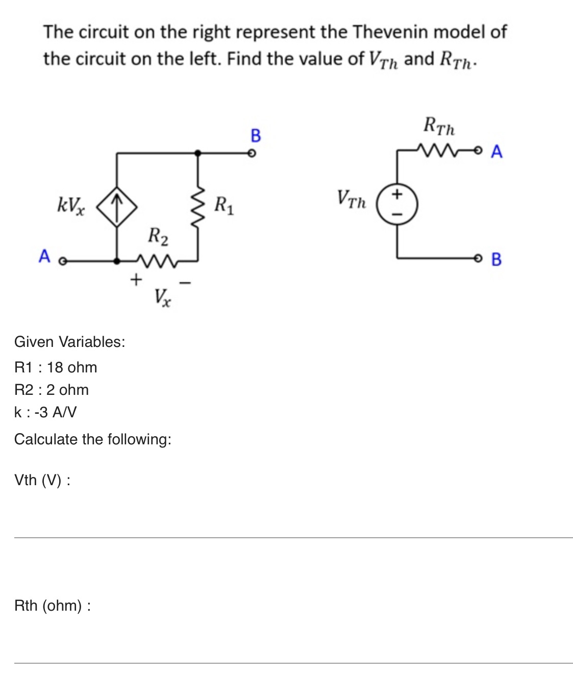 Solved The circuit on the right represent the Thevenin model | Chegg.com