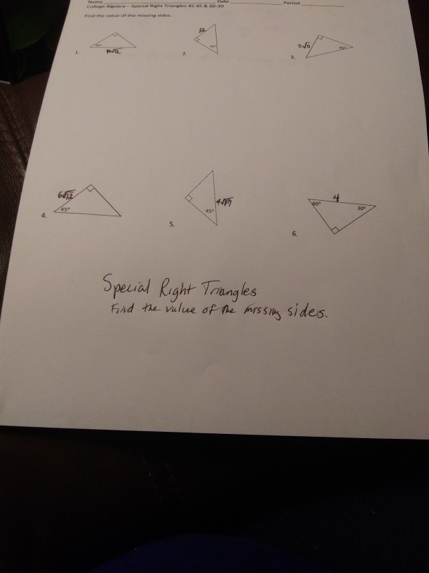 Solved Period Name College Algecaf Hart Triangles 45 45 R | Chegg.com