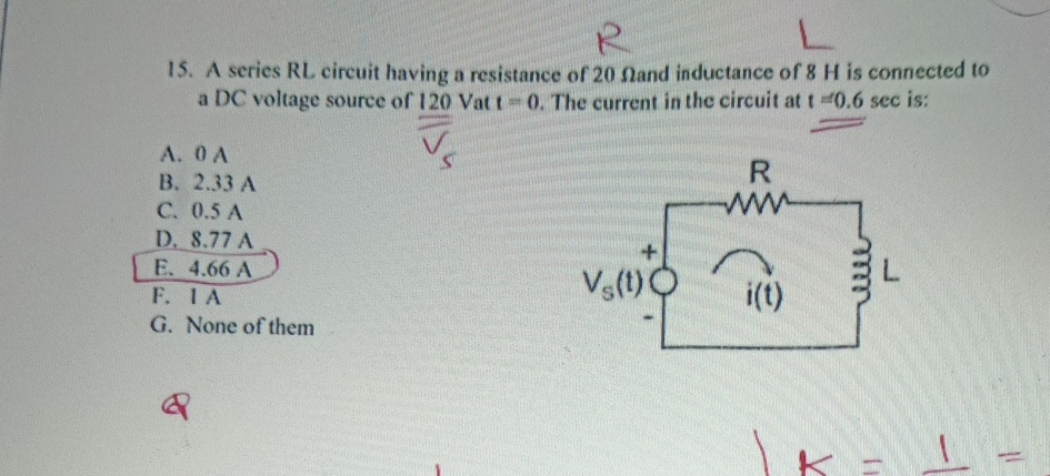 Solved A series RL circuit having a resistance of 20Ω ﻿and | Chegg.com