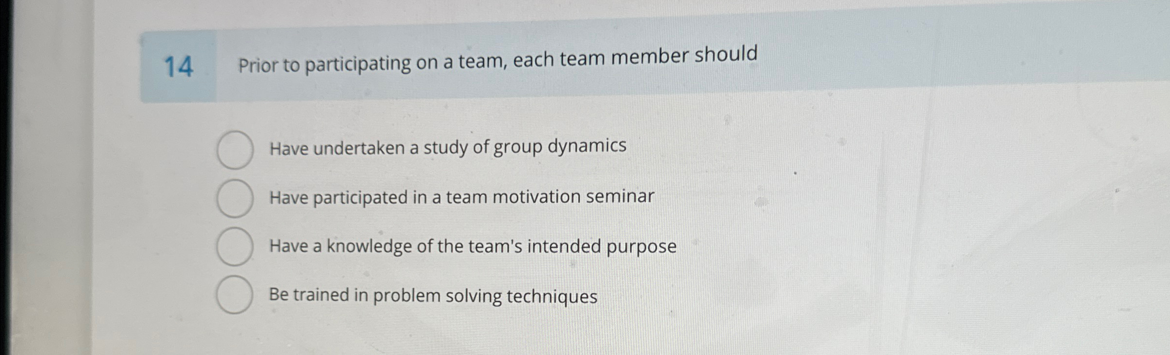 Solved 14 ﻿Prior to participating on a team, each team | Chegg.com